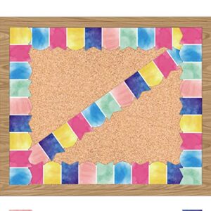 Watercolor Pennants Bulletin Board Border Die-Cut Scalloped Border Trim for Classroom 52ft One Roll