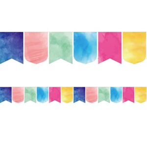 Watercolor Pennants Bulletin Board Border Die-Cut Scalloped Border Trim for Classroom 52ft One Roll