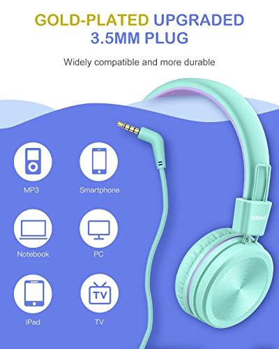 Nabevi [2 Pack Kids Headphones with Mirophone, Kids Headphones for School, 91dB Safe Volume Limited, Splitter, Kids Headphones for School, Toddler Headphones, for On-line Study, Travel, Girls, Boys