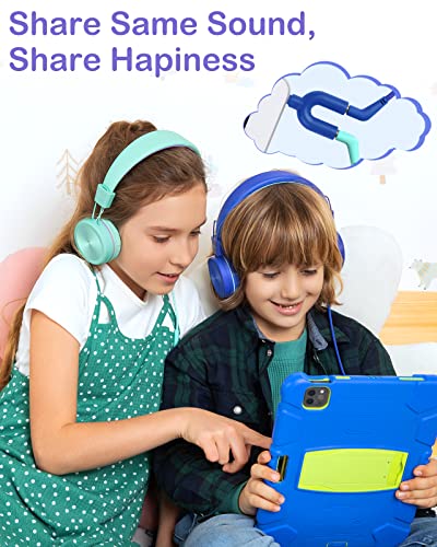 Nabevi [2 Pack Kids Headphones with Mirophone, Kids Headphones for School, 91dB Safe Volume Limited, Splitter, Kids Headphones for School, Toddler Headphones, for On-line Study, Travel, Girls, Boys