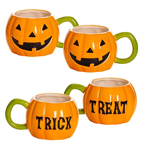 Jack-O-Lantern Trick Or Treat Pumpkin Ceramic Coffee Mugs – 2 Pack – 15oz Halloween Mug