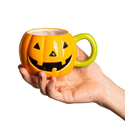 Jack-O-Lantern Trick Or Treat Pumpkin Ceramic Coffee Mugs – 2 Pack – 15oz Halloween Mug