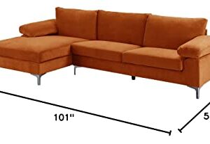 Casa Andrea Milano llc Modern Large Velvet Fabric Sectional Sofa L Shape Couch with Extra Wide Chaise Lounge, Orange