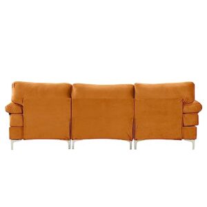 Casa Andrea Milano llc Modern Large Velvet Fabric Sectional Sofa L Shape Couch with Extra Wide Chaise Lounge, Orange