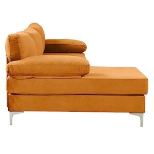 Casa Andrea Milano llc Modern Large Velvet Fabric Sectional Sofa L Shape Couch with Extra Wide Chaise Lounge, Orange