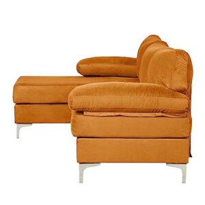 Casa Andrea Milano llc Modern Large Velvet Fabric Sectional Sofa L Shape Couch with Extra Wide Chaise Lounge, Orange