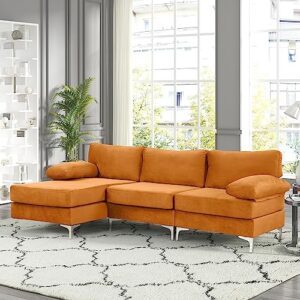 Casa Andrea Milano llc Modern Large Velvet Fabric Sectional Sofa L Shape Couch with Extra Wide Chaise Lounge, Orange