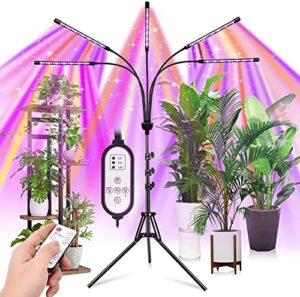 keelixin grow lights for indoor plants,5 heads red blue white full spectrum plant light with 15-60" adjustable tripod stand, indoor grow lamp with remote control and auto on/off timer function