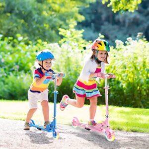 Scooter for Kids Ages 3-12 - Kids Kick Scooters with Led Light Up Wheels & 3 Levels Adjustable Handlebar, Lightweight Foldable 2 Wheel Girly Pink Scooter, Christmas Birthday Gifts for Girls Boys.