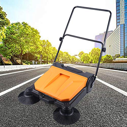 TBVECHI Hand-Push Sweeping Sweeper, 26 Inch Industrial Manual Walk-Behind Floor Sweeper Double Roll Brush Sweeping Sweeper 15L