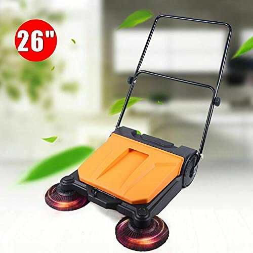 TBVECHI Hand-Push Sweeping Sweeper, 26 Inch Industrial Manual Walk-Behind Floor Sweeper Double Roll Brush Sweeping Sweeper 15L