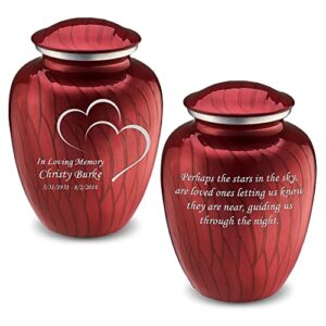 geturns - embrace hearts urns for human ashes, cremation urns for adult ashes men & women, cremation urn for home, vault, or niche, 200 cu. in, double-sided engraving, pearl candy red