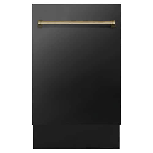 ZLINE Autograph Edition 18" Compact 3rd Rack Top Control Dishwasher in Black Stainless Steel with Champagne Bronze Handle, 51dBa (DWVZ-BS-18-CB)