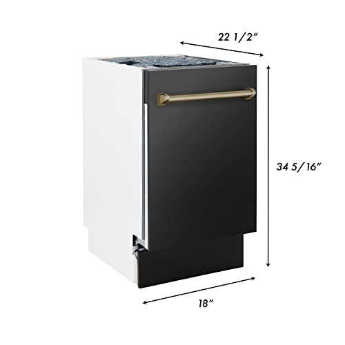 ZLINE Autograph Edition 18" Compact 3rd Rack Top Control Dishwasher in Black Stainless Steel with Champagne Bronze Handle, 51dBa (DWVZ-BS-18-CB)