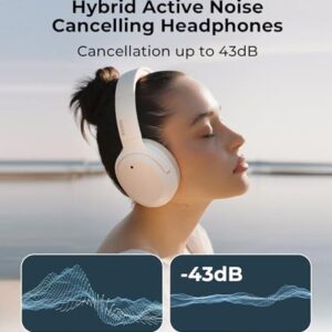 Edifier W820NB Plus Hybrid Active Noise Cancelling Headphones - LDAC Codec - Hi-Res Audio Wireless & Wired - Fast Charge - Over Ear Bluetooth V5.2 Headphones for Travel/Home/Office- Ivory