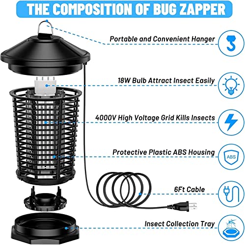 Bug Zapper Outdoor Indoor, Zechuan Electric Mosquito Zapper, Electronic Mosquito Killer Lantern, Waterproof Fly Trap Insect Killer for Home Backyard Patio Garden Camp Site