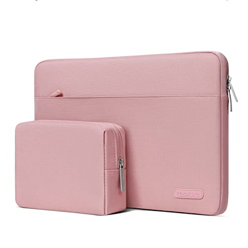 MOSISO Laptop Sleeve Compatible with MacBook Air/Pro, 13-13.3 inch Notebook, Compatible with MacBook Pro 14 inch 2023-2021 A2779 M2 A2442 M1, Polyester Horizontal Carrying Bag with Small Case, Pink