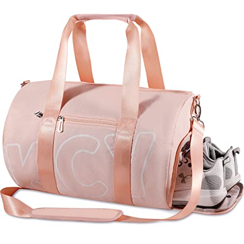 KCY Sports Gym Bag with Wet Pocket & Shoes Compartment for Women Girls, Small Sports Duffel Bag for Yoga Baseball Camping Travel, Waterproof, Lightweight, Pink