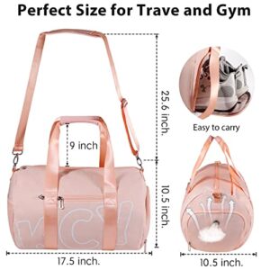 KCY Sports Gym Bag with Wet Pocket & Shoes Compartment for Women Girls, Small Sports Duffel Bag for Yoga Baseball Camping Travel, Waterproof, Lightweight, Pink