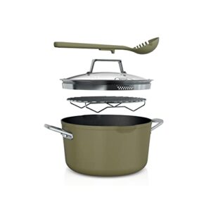 ninja cw202gn foodi neverstick possiblepot, premium set with 7-quart capacity pot, roasting rack, glass lid & integrated spoon, nonstick, durable & oven safe to 500°f, olive green