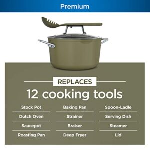 Ninja CW202GN Foodi NeverStick PossiblePot, Premium Set with 7-Quart Capacity Pot, Roasting Rack, Glass Lid & Integrated Spoon, Nonstick, Durable & Oven Safe to 500°F, Olive Green