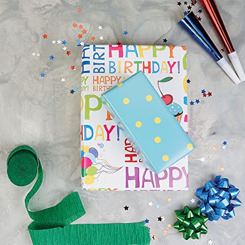 Current Happy Birthday Words with Dots Reversible Double-Sided Jumbo Gift Wrap Roll, 23 inches x 32 feet per roll