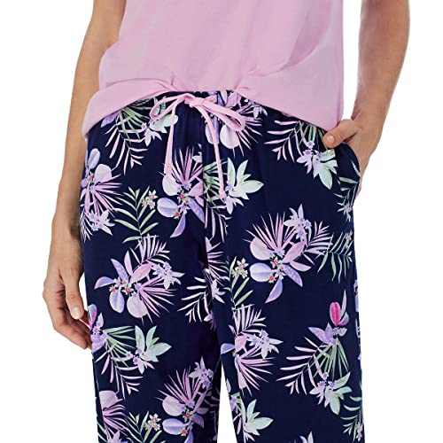 Carole Hochman Women's 4 Piece Pajama Set - Tank Top, Short Sleeve Top, Short, and Capri Pant (Purple-Floral, XXL)