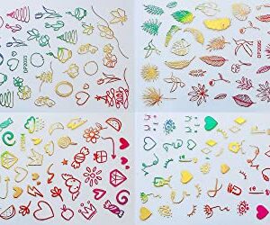 NAIL ANGEL 12 Sheets Nail Art Adhesive Sticker Sheets Coloful Rainbow Color Metallic Cartoon Star Moon Flower Shapes Nail Art Decoration (10288)