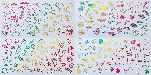 NAIL ANGEL 12 Sheets Nail Art Adhesive Sticker Sheets Coloful Rainbow Color Metallic Cartoon Star Moon Flower Shapes Nail Art Decoration (10288)