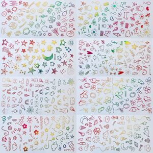 NAIL ANGEL 12 Sheets Nail Art Adhesive Sticker Sheets Coloful Rainbow Color Metallic Cartoon Star Moon Flower Shapes Nail Art Decoration (10288)