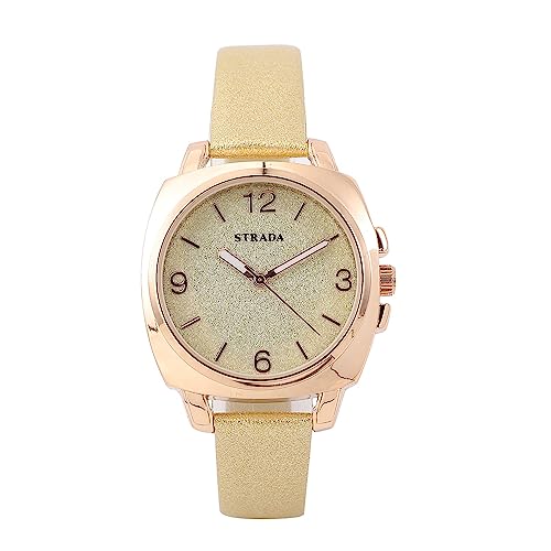 Shop LC Strada Japanese Movement Golden Dial Watch with Golden Faux Leather Strap and Stainless Steel Back Birthday Gifts