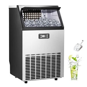 electactic ice maker, commercial ice machine,100lbs/day, stainless steel ice machine with 48 lbs capacity, ideal for restaurant, bars, home and offices, includes scoop