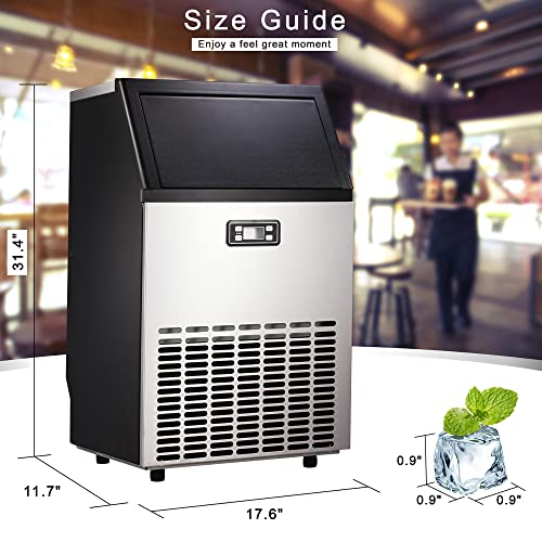 Electactic Ice Maker, Commercial Ice Machine,100Lbs/Day, Stainless Steel Ice Machine with 48 Lbs Capacity, Ideal for Restaurant, Bars, Home and Offices, Includes Scoop