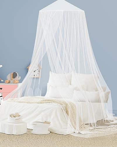 Aoresac Mosquito Net Bed Canopy for Girls, Elegant Canopy Bed Curtains from Ceiling, Easy to Install, Dome Mosquito Netting for Single to Adult Size Beds, Home & Camping Use (Round)