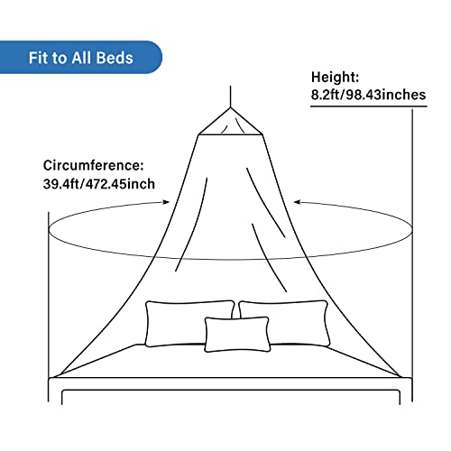 Aoresac Mosquito Net Bed Canopy for Girls, Elegant Canopy Bed Curtains from Ceiling, Easy to Install, Dome Mosquito Netting for Single to Adult Size Beds, Home & Camping Use (Round)