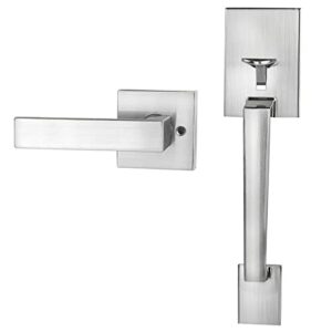 azdele front door handle set, entry door handle set with door lever reversible for right and left handed doors, single cylinder exterior door handleset with lower half lever, satin nickel