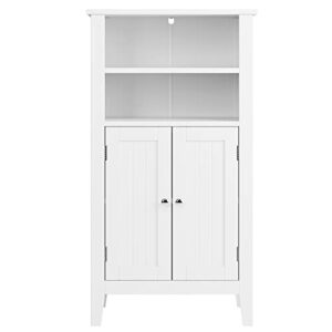 FOTOSOK Bathroom Storage Cabinet, Floor Storage Cabinet with 2 Doors and Shelves for Living Room, Bedroom, Kitchen and Office, White