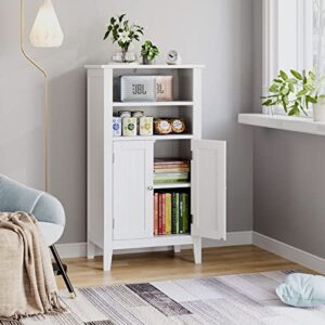 FOTOSOK Bathroom Storage Cabinet, Floor Storage Cabinet with 2 Doors and Shelves for Living Room, Bedroom, Kitchen and Office, White