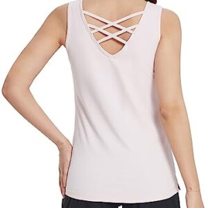 BALEAF Women's Workout Tank Tops for Tennis Quick Dry Fitted Sleeveless Shirts UPF50+ V-Neck Lightweight Size Medium Pink