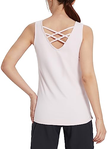 BALEAF Women's Workout Tank Tops for Tennis Quick Dry Fitted Sleeveless Shirts UPF50+ V-Neck Lightweight Size Medium Pink