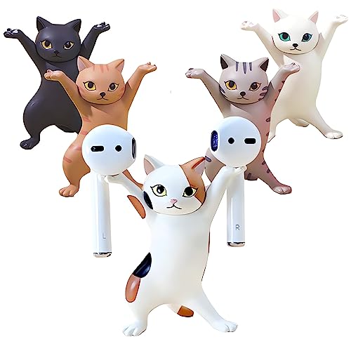 ATHAND 5PCS Enchanting Cat Airpod Holder - Cute Earbuds Headphone Stands Accessories - Unique Desk Accessories Birthday Gifts