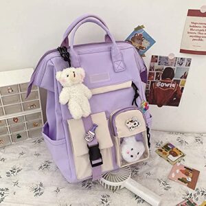 Eagerrich Kawaii Backpack with Cute Pin Accessories Plush Pendant for School Bag Student Girl Backpack Super-Capacity Waterproof Travel Backpack(Purse-3)