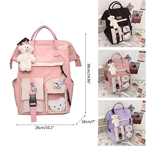 Eagerrich Kawaii Backpack with Cute Pin Accessories Plush Pendant for School Bag Student Girl Backpack Super-Capacity Waterproof Travel Backpack(Purse-3)