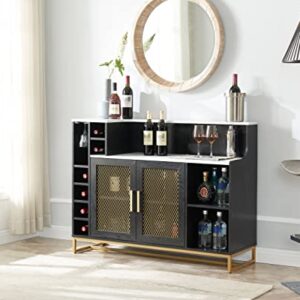 Home Source Black Accent Bar Cabinet with Mesh Door