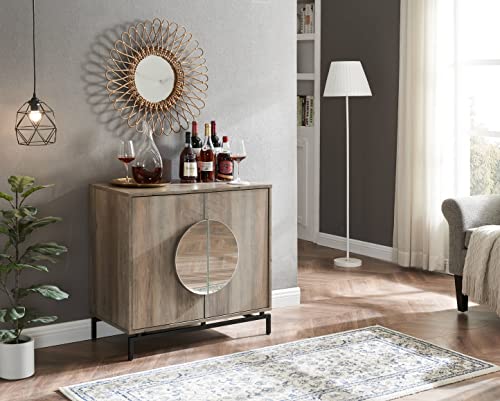 Home Source Grey Wash Console Bar Cabinet with Half Moon Handles