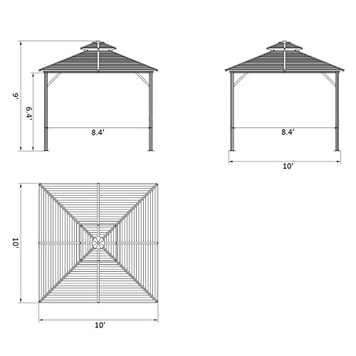 Outsunny 10' x 10' Hardtop Gazebo Canopy with Galvanized Steel Double Roof, Aluminum Frame, Permanent Pavilion Outdoor Gazebo with Netting and Curtains for Patio, Garden, Backyard, Brown