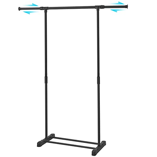 Simple Standard Rod Clothing Garment Rack,Super Easy Assembly NO Tools Required,Adjustable Floor Hanger, Used in The Bedroom to Hang Clothes, Hats, Bags,Shoes Boxes,Rolling Clothes Organizer,Black