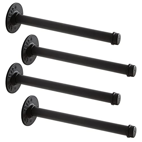 IBUYKE 4 Pcs 12 Inch Industrial Pipe Clothes Bar, Multifunctional Wall Mounted Clothes Rail, Heavy Duty Rustic Wall Mounted DIY Shelving Brackets, for Bedroom Bathroom, Black TYJ004H