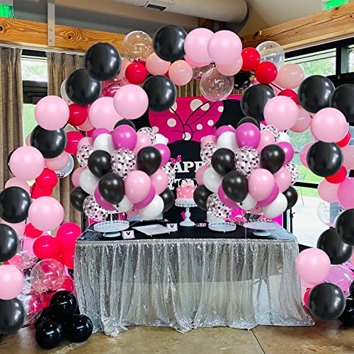 Balloons Black and Pink, Pack of 60 Hot Pink Black White Latex Balloon and Confetti Balloons, Rose Red Pink Party Balloons Decoration for Girls Mouse Theme Birthday Party Baby Shower Bridal Shower