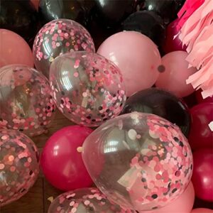 Balloons Black and Pink, Pack of 60 Hot Pink Black White Latex Balloon and Confetti Balloons, Rose Red Pink Party Balloons Decoration for Girls Mouse Theme Birthday Party Baby Shower Bridal Shower